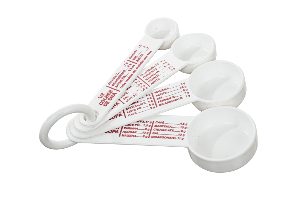 MEDIDA COLHER 4 PECAS PLASTICO ATOXICO 1 SOPA / 1/2 SOPA 1 CHA 1/2 CHA ...